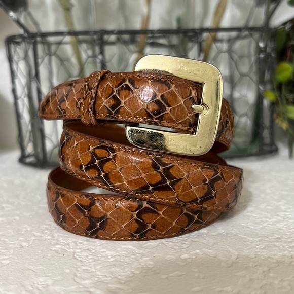 Accessories | Vintage Genuine Snakeskin Belt Brown Gold Hardware 2832 ...